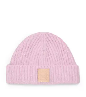 Loewe Cashmere Ribbed Beanie - Pink