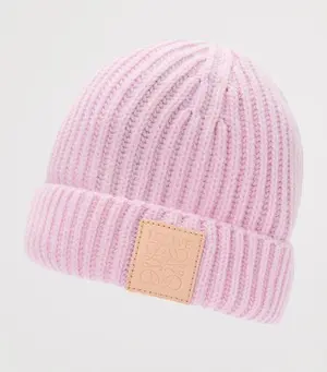 Loewe Cashmere Ribbed Beanie - Pink