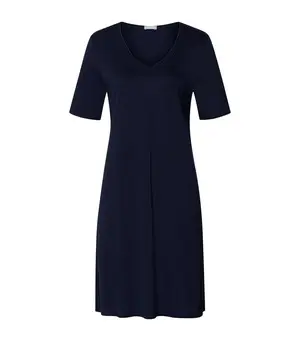 Hanro Cotton Short-sleeve Nightdress - Navy