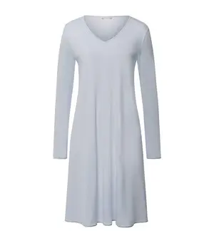 Hanro Cotton Long-sleeve Nightdress Blue