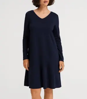 Hanro Cotton Long-sleeve Nightdress - Navy