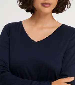 Hanro Cotton Long-sleeve Nightdress - Navy