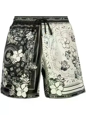 Amiri Bandana Floral Silk Shorts - Black