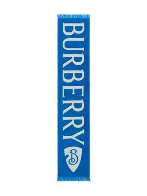Burberry Logo-intarsia Fringed Scarf - Blue