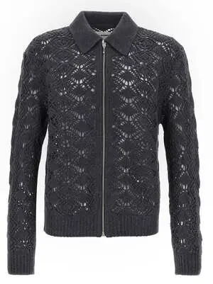 JIL SANDER Openwork Virgin Wool Cardigan - Gray