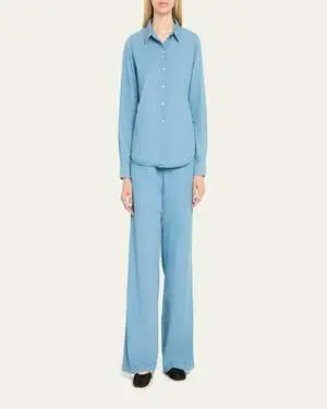 Sprwmn Chambray Fitted Button-front Shirt