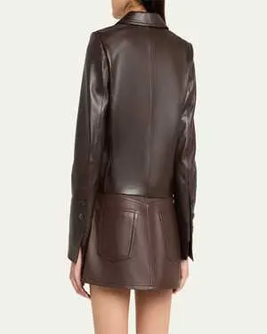 FRAME Leather Cuffed Jacket - Dark Brown