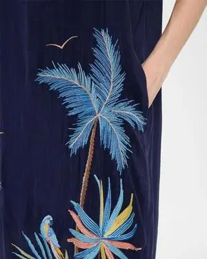 Johnny Was Palm Beach Embroidered Midi Shift Dress - Blue