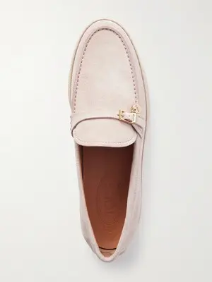 TOD'S Raffia-trimmed Suede Loafers - Pink