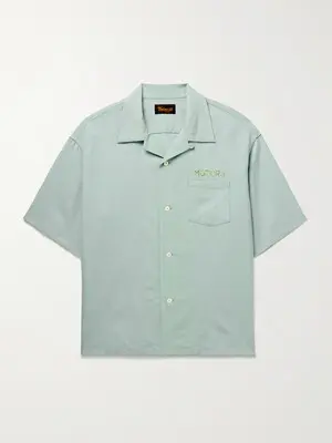 Visvim Crosby Convertible-collar Embroidered Wool And Linen-blend Shirt - Blue