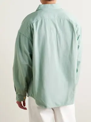 Visvim Palmer Convertible-collar Embroidered Cotton-twill Shirt - Green