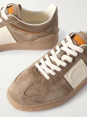 Valentino Garavani Upvillage Leather-trimmed Suede Sneakers - Brown