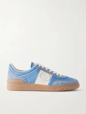 Valentino Garavani Upvillage Leather And Suede-trimmed Twill Sneakers - Blue