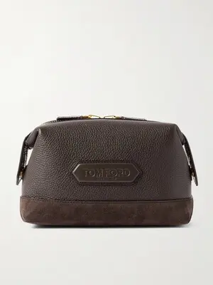 TOM FORD Suede-trimmed Full-grain Leather Wash Bag - Brown