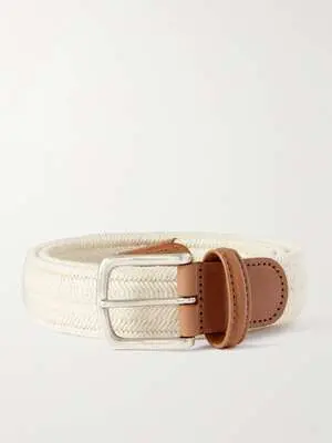 Anderson's Anderson's Leather-Trimmed Woven Belt Cream