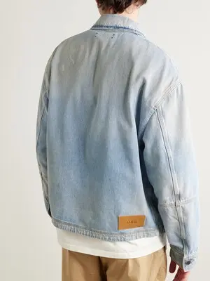 Amiri Logo-appliquéd Distressed Denim Jacket - Blue