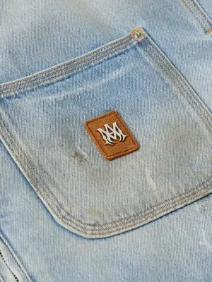 Amiri Logo-appliquéd Distressed Denim Jacket - Blue
