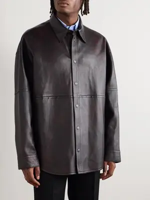 Acne Studios Laraw Oversized Leather Shirt Jacket - Burgundy