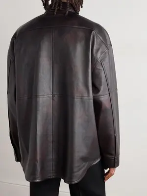 Acne Studios Laraw Oversized Leather Shirt Jacket - Burgundy