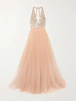 Jenny Packham Tidal Embellished Tulle Gown - Beige