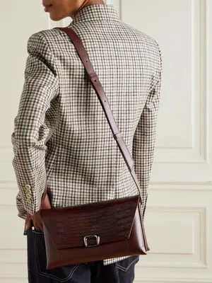 Brunello Cucinelli Smooth And Lizard-effect Leather Shoulder Bag