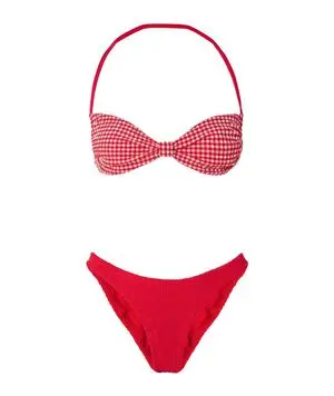 Hunza G Kacey Gingham Seersucker Halterneck Bikini - Red