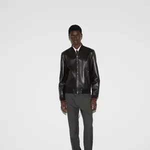 Gucci Leather Bomber Jacket With Web