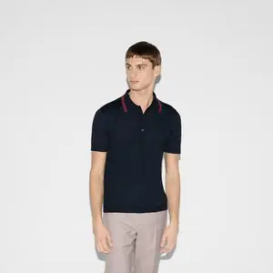 Gucci Wool Knit Polo Shirt With Web - Blue