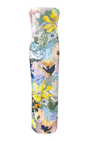 LA FUORI Floral Jacquard Embroidered Dress
