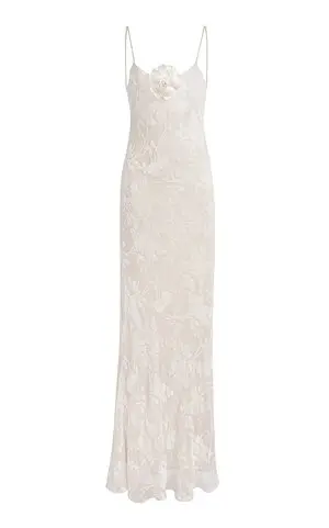 RODARTE Floral Silk Devoré Slip Gown - Neutral