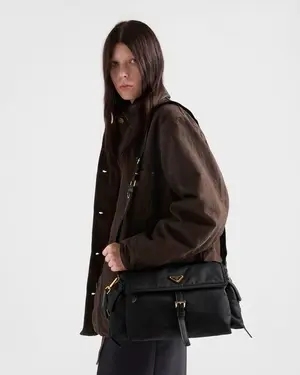 Prada Large Re-nylon Flap Shoulder Bag - Black