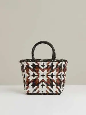 REISS Margot Small Leather Woven Tote Bag - Tan/white/black