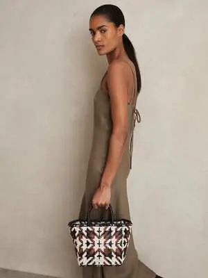 REISS Margot Small Leather Woven Tote Bag