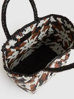 REISS Margot Small Leather Woven Tote Bag