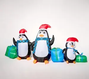 KRINGLE EXPRESS 8ft Inflatable Penguin Family With Presents - One-color