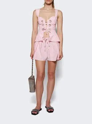 AREA Crystal Grommet Pleated Poplin Shorts