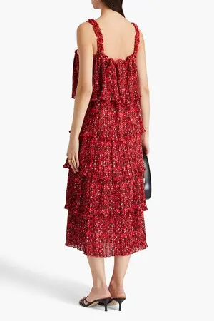GANNI Floral-print Plissé Chiffon Midi Dress