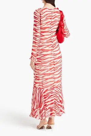 GANNI Ruffled Tiger-print Chiffon Maxi Dress