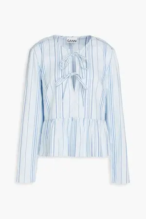GANNI Striped Cotton-jacquard Top With Tie