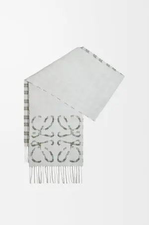 Loewe Anagram Scarf In Silk And Cashmere - Light Grey/multicolor