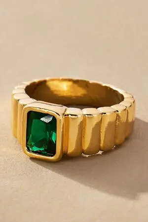 Anthropologie Center Stone Cigar Band Ring - Green
