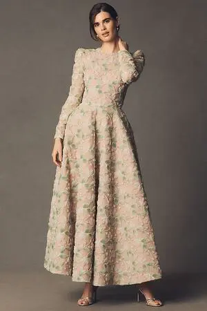 lace long sleeve crop top maxi wedding dress High-Neck Long Sleeve Lace Fit-And-Flare Wedding Dress With Detachable  Overskirt main image 0