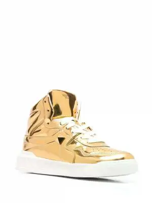 Valentino Garavani Metallic-effect Lace-up Sneakers - Gold