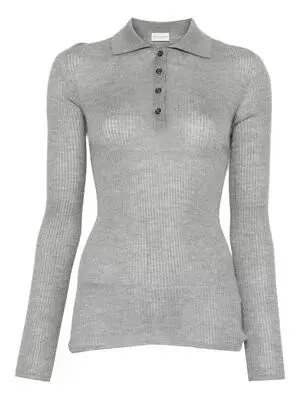 Moncler Long Sleeve Wool Polo Top