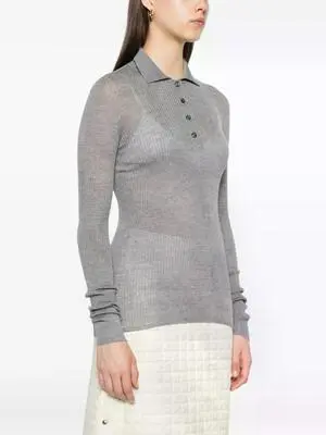 Moncler Long Sleeve Wool Polo Top