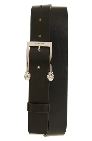 Alexander McQueen Twin Skull Leather Belt - Black/silver