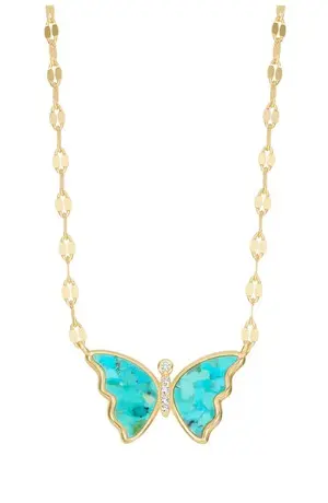 ATHRA LUXE Butterfly Pendant Necklace - Turquoise/gold
