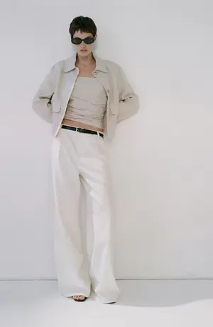 Mango Pleated Wide Leg Jeans - Off White