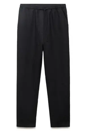 Mango Linen Drawstring Straight-leg Pants - Black