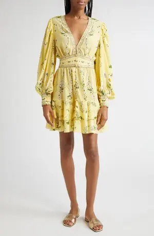 Camilla Button-front Long-sleeve Silk Minidress